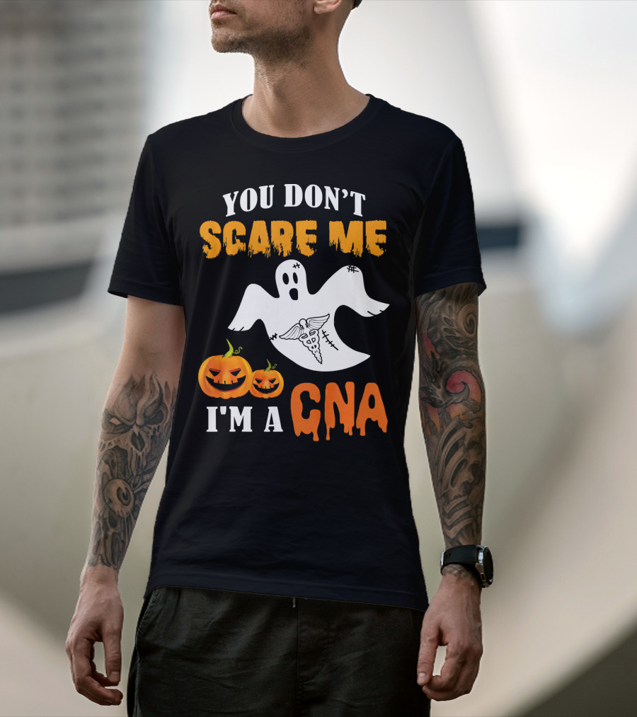 You Don't Scare Me I'm A CNA Halloween Ghost And Pumpkins T-Shirt