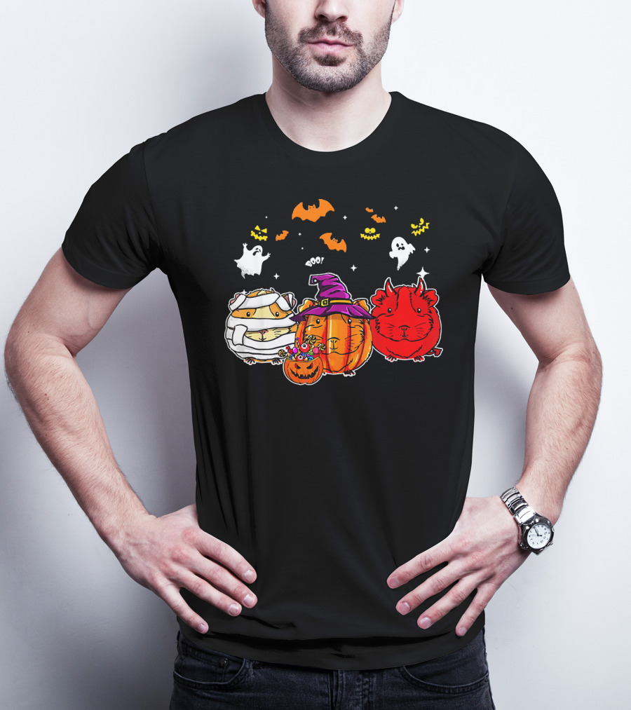 Guinea Pigs Happy Halloween Cute Mummy Witch Devil Pumpkin Ghosts Bats T-Shirt