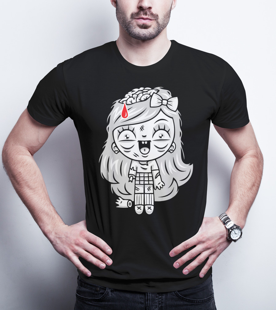 Cute Gore Zombie Horror Fan Goth Punk Bow Brain Bleeding Girl T-Shirt