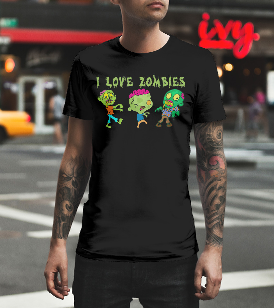 I Love Zombies Funny Zombie Cartoon Characters T-Shirt