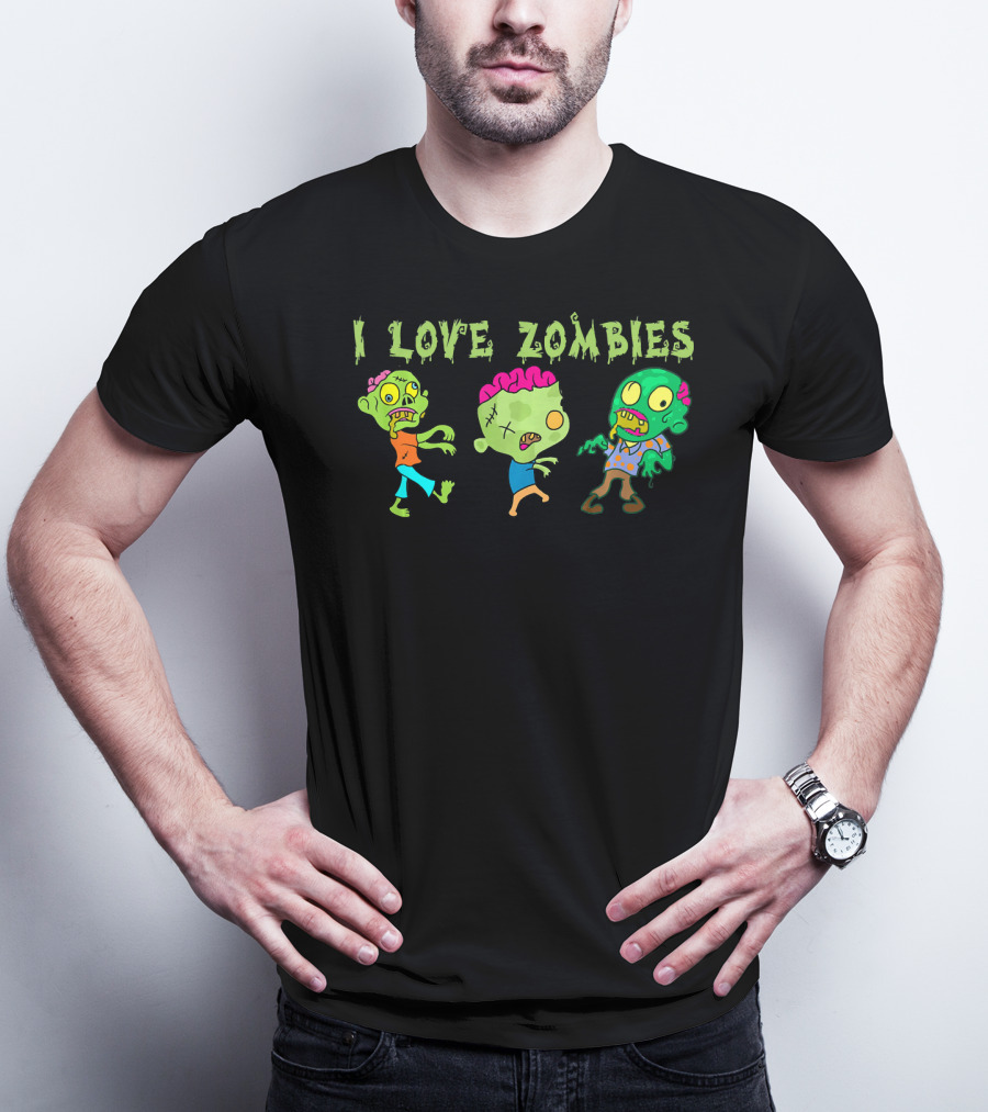 I Love Zombies Funny Zombie Cartoon Characters T-Shirt