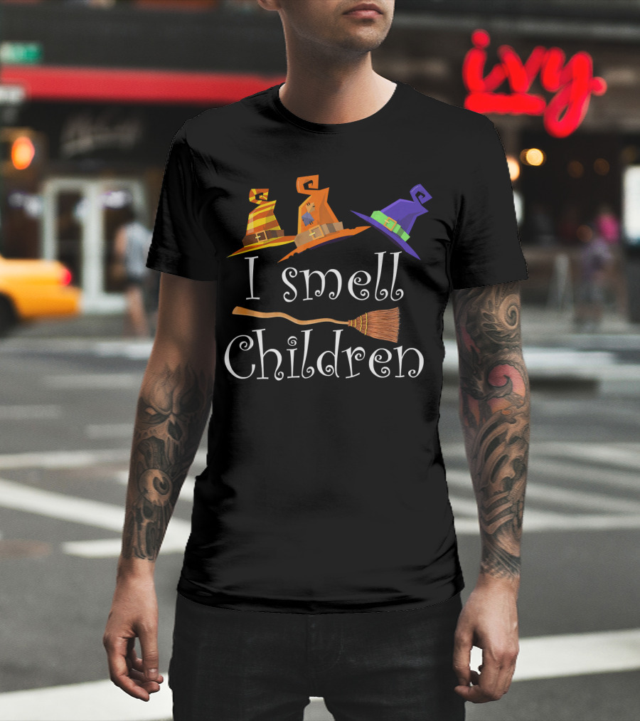 I Smell Children Funny Witches Hats Broom Halloween T-Shirt