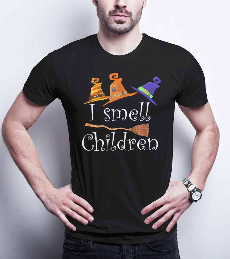 I Smell Children Funny Witches Hats Broom Halloween T-Shirt