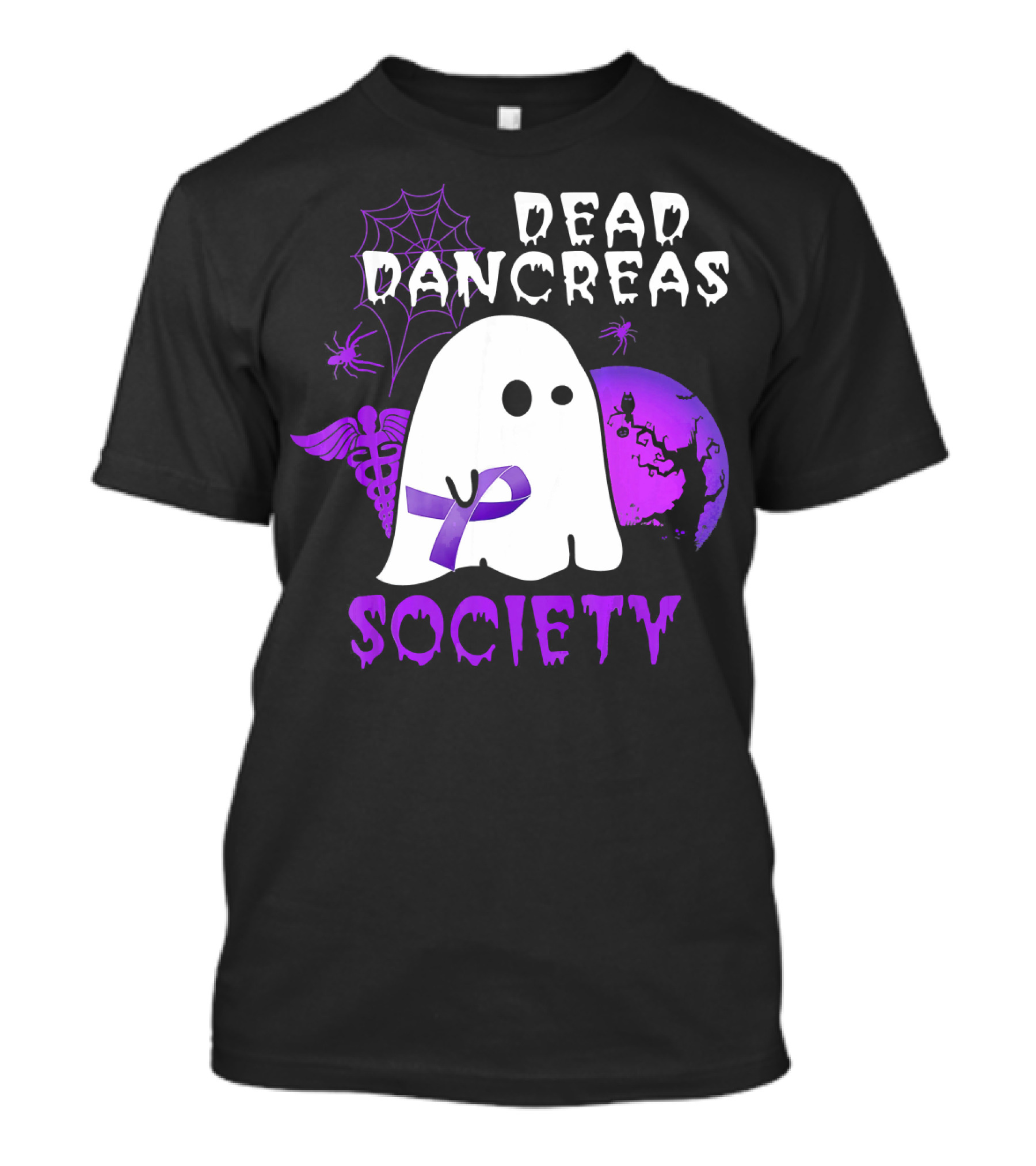 Dead Pancreas Society Ghost With Purple Ribbon Halloween T-Shirt