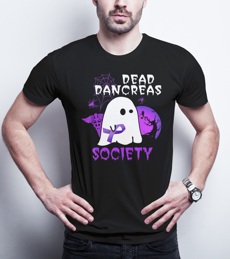 Dead Pancreas Society Ghost With Purple Ribbon Halloween T-Shirt