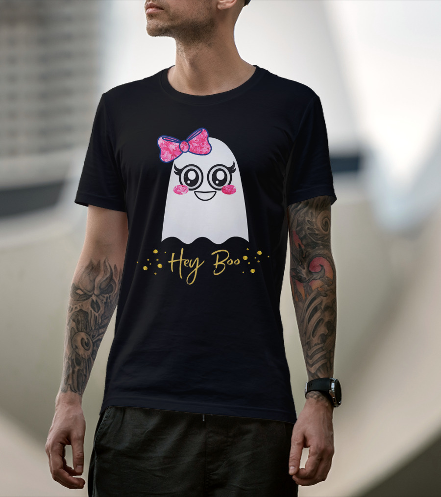 Hey Boo Kawaii Ghost Halloween Emoji Cute T-Shirt