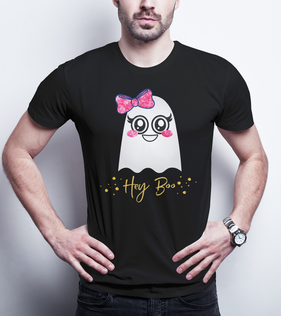 Hey Boo Kawaii Ghost Halloween Emoji Cute T-Shirt