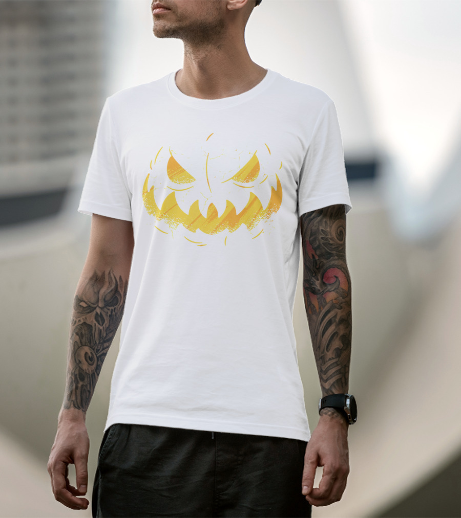 Jack O Lantern Cracked Grinning Pumpkin Face T-Shirt