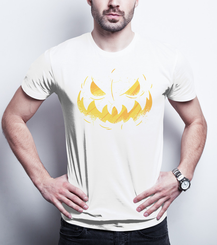 Jack O Lantern Cracked Grinning Pumpkin Face T-Shirt