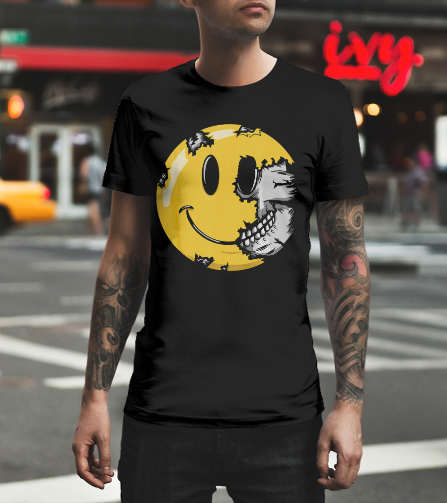 Halloween Scary Smiley Face Skull T-Shirt