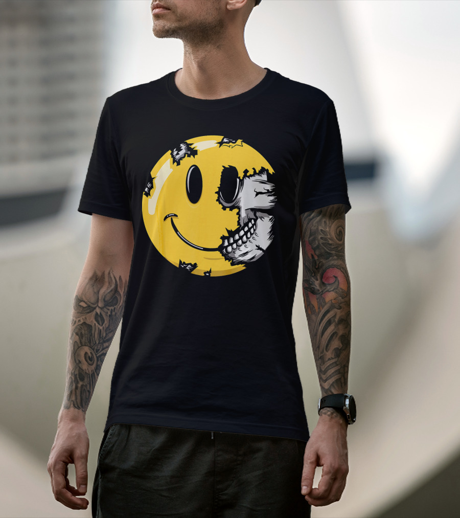 Halloween Scary Smiley Face Skull T-Shirt