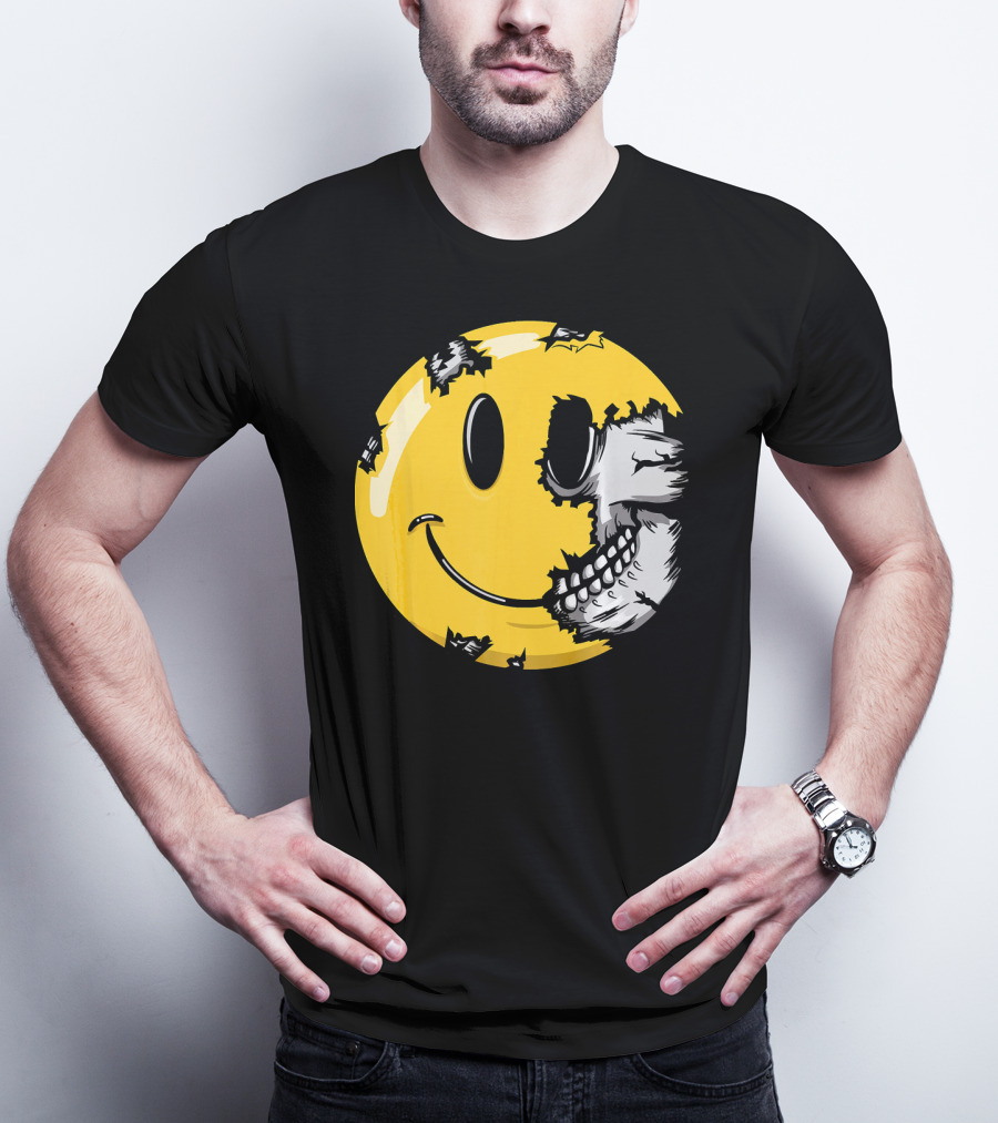 Halloween Scary Smiley Face Skull T-Shirt