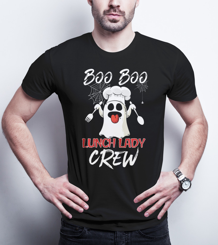 Boo Boo Lunch Lady Crew Funny Chef Ghost With Webs And Utensils T-Shirt