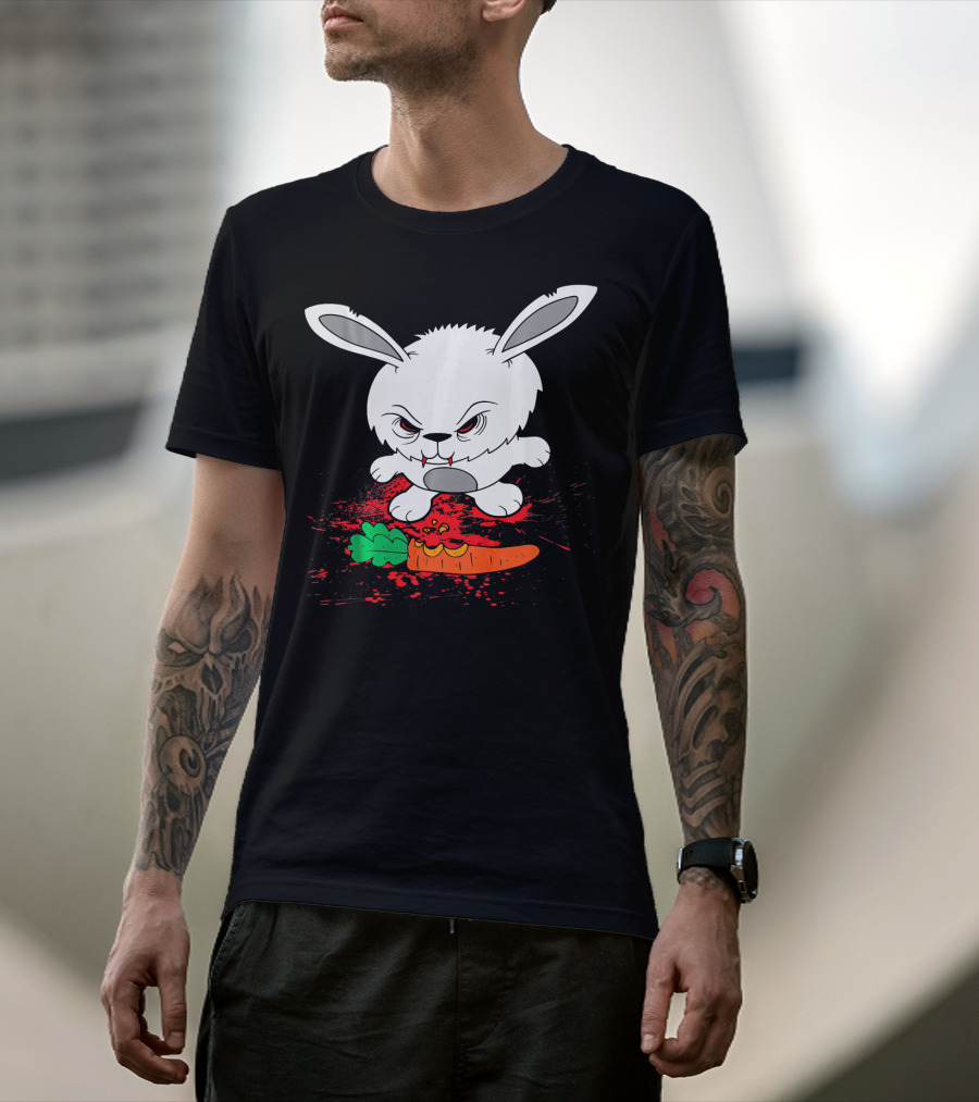 Funny Halloween Scary Zombie Rabbit Bunny With Carrot T-Shirt