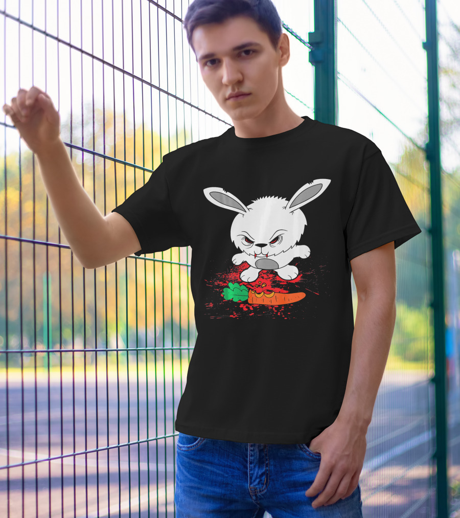 Funny Halloween Scary Zombie Rabbit Bunny With Carrot T-Shirt