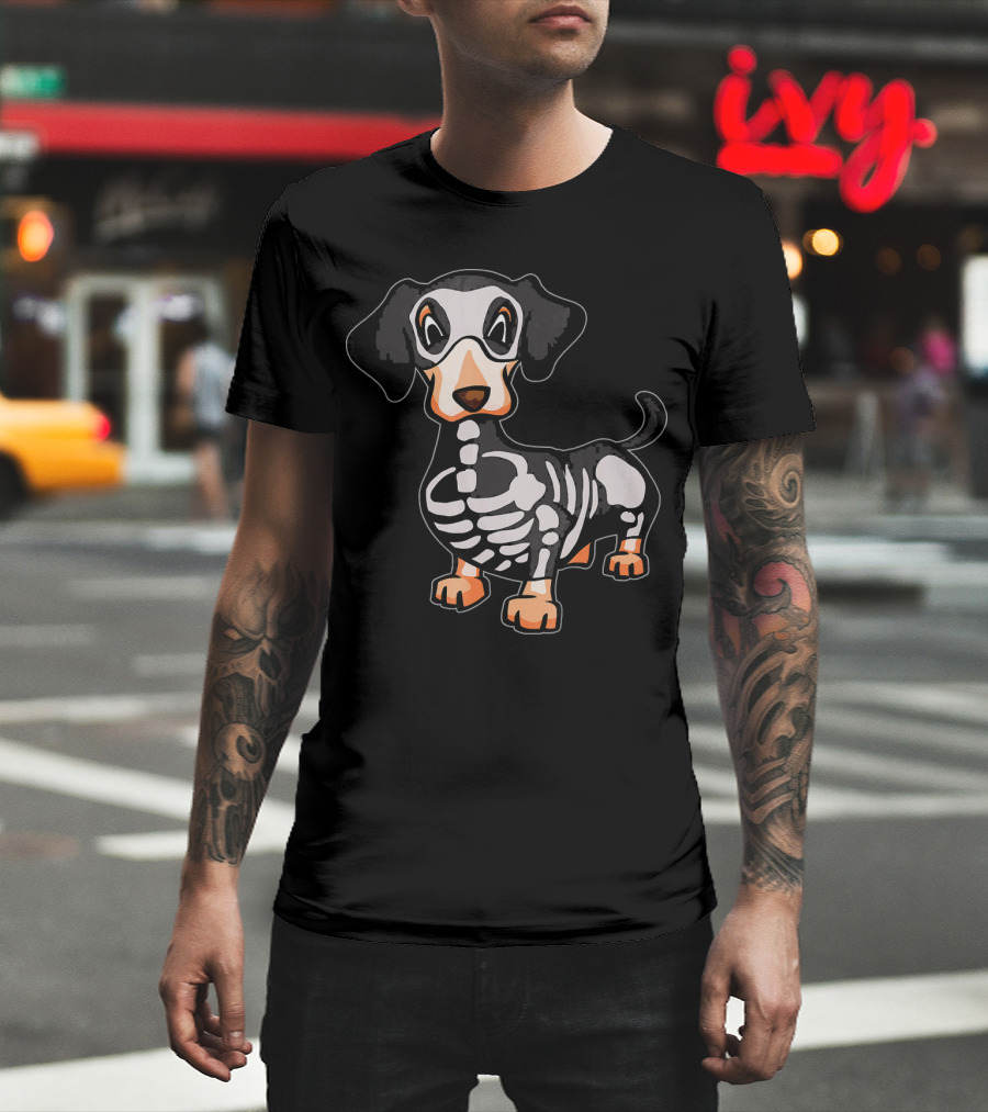Funny Dachshund Skeleton Bones Halloween Dog T-Shirt