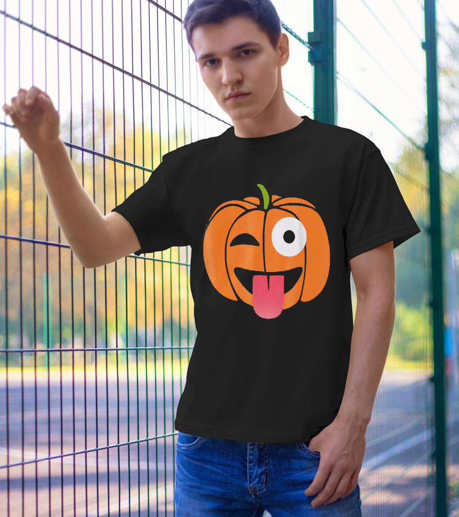 Winking Tongue Out Smiling Pumpkin Face T-Shirt