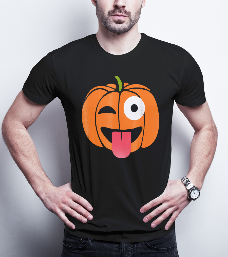 Winking Tongue Out Smiling Pumpkin Face T-Shirt
