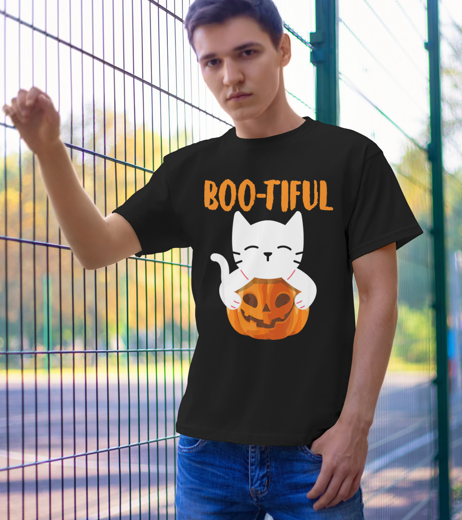 Boo-tiful Cat With Pumpkin Halloween Toddler Girls Boys T-Shirt