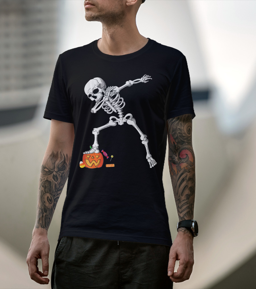 Halloween Skeleton Dabbing On Pumpkin With Candy T-Shirt