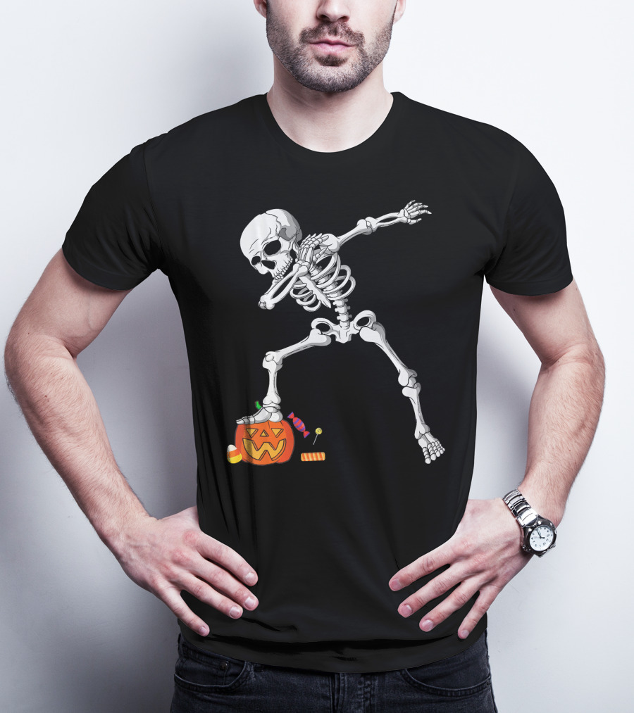 Halloween Skeleton Dabbing On Pumpkin With Candy T-Shirt