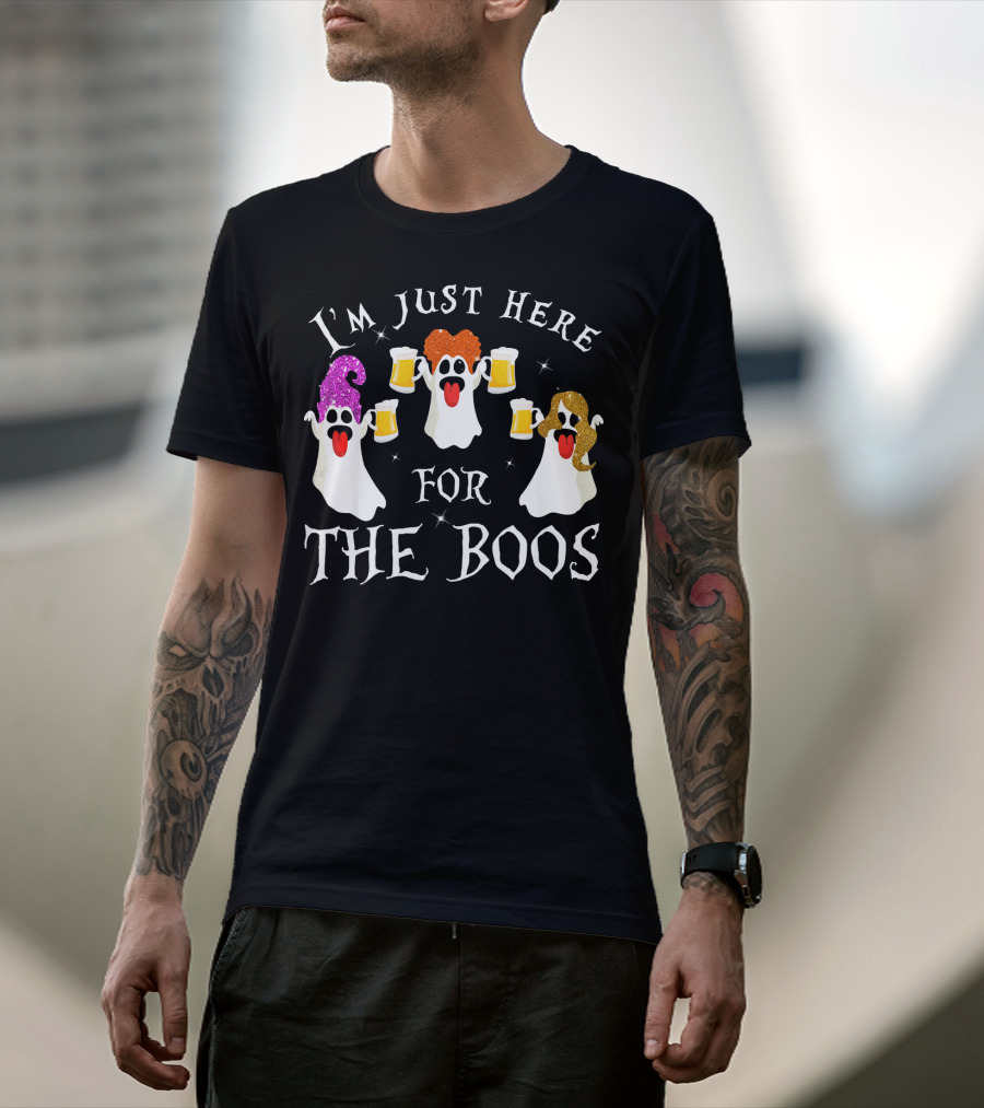 I'm Just Here For The Boos Ghosts With Beer Glasses Halloween T-Shirt