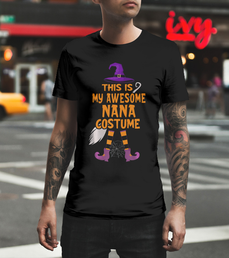 This Is My Awesome Nana Costume Witch Hat Broom Spider Web T-Shirt