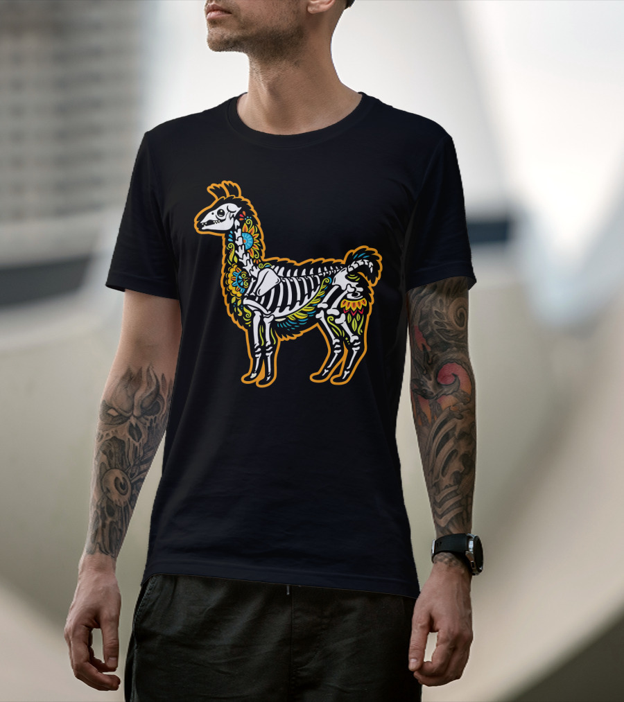 Colorful Dia De Los Muertos Llama Skeleton T-Shirt