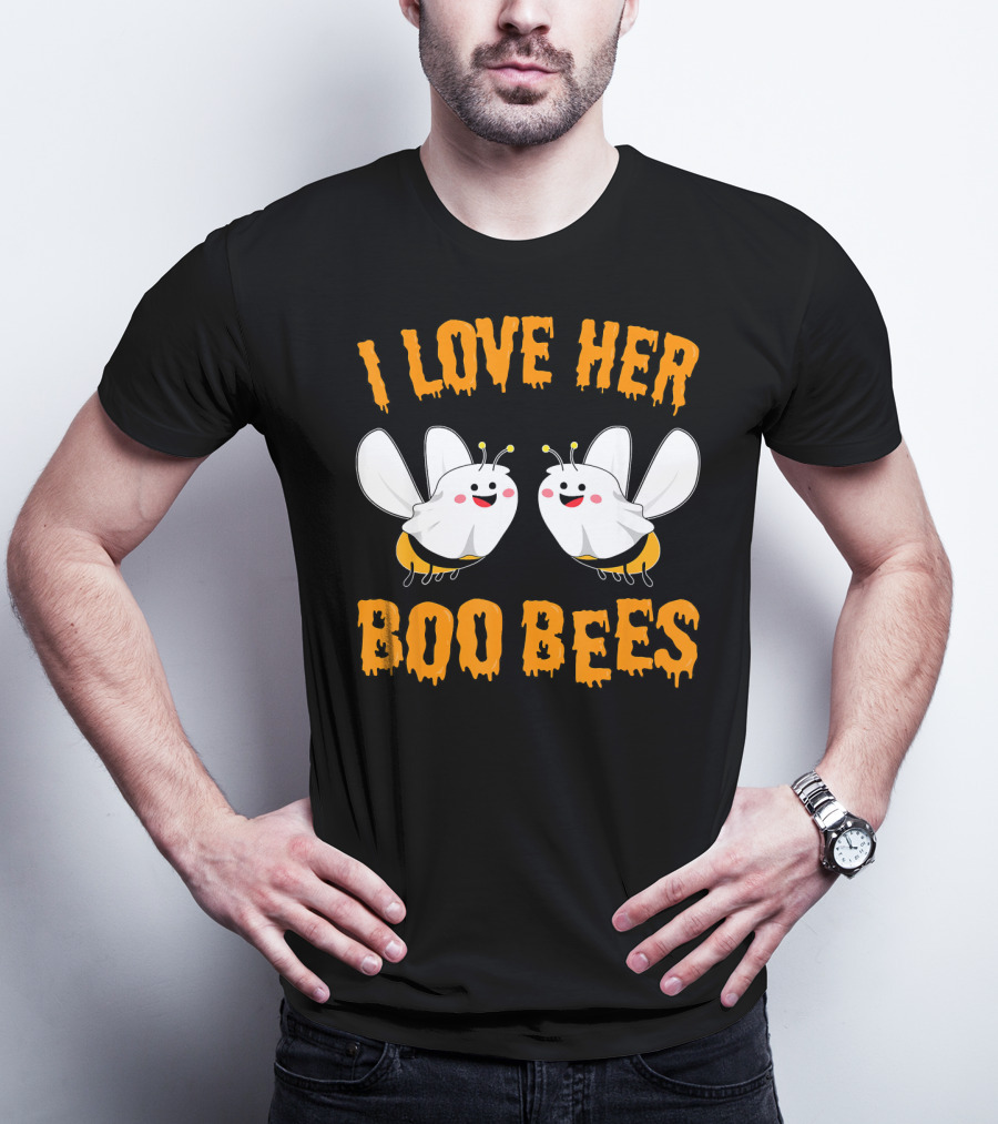 I Love Her Boo Bees Cute Ghost Bees T-Shirt
