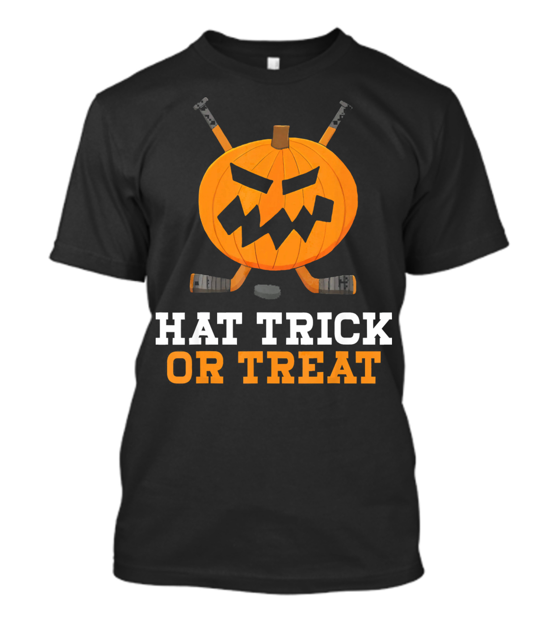 Hat Trick Or Treat Pumpkin Hockey Sticks Face T-Shirt