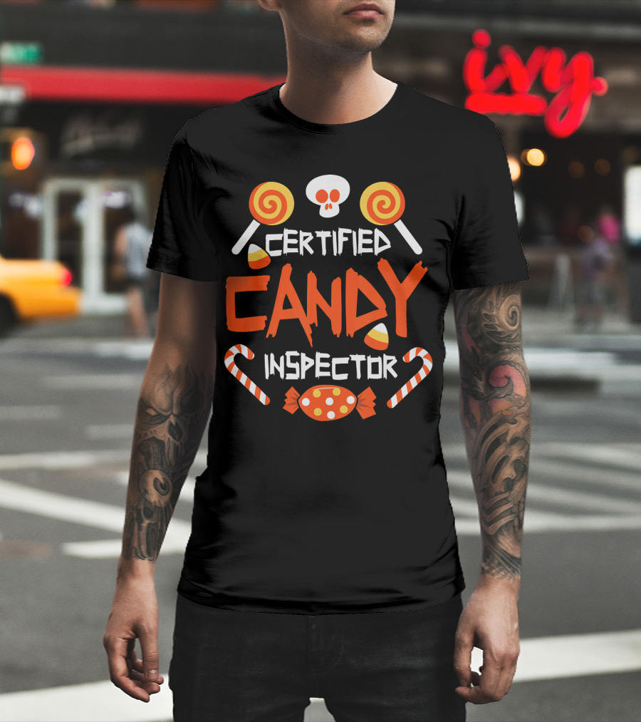 Certified Candy Inspector Halloween Sweets And Skull T-Shirt