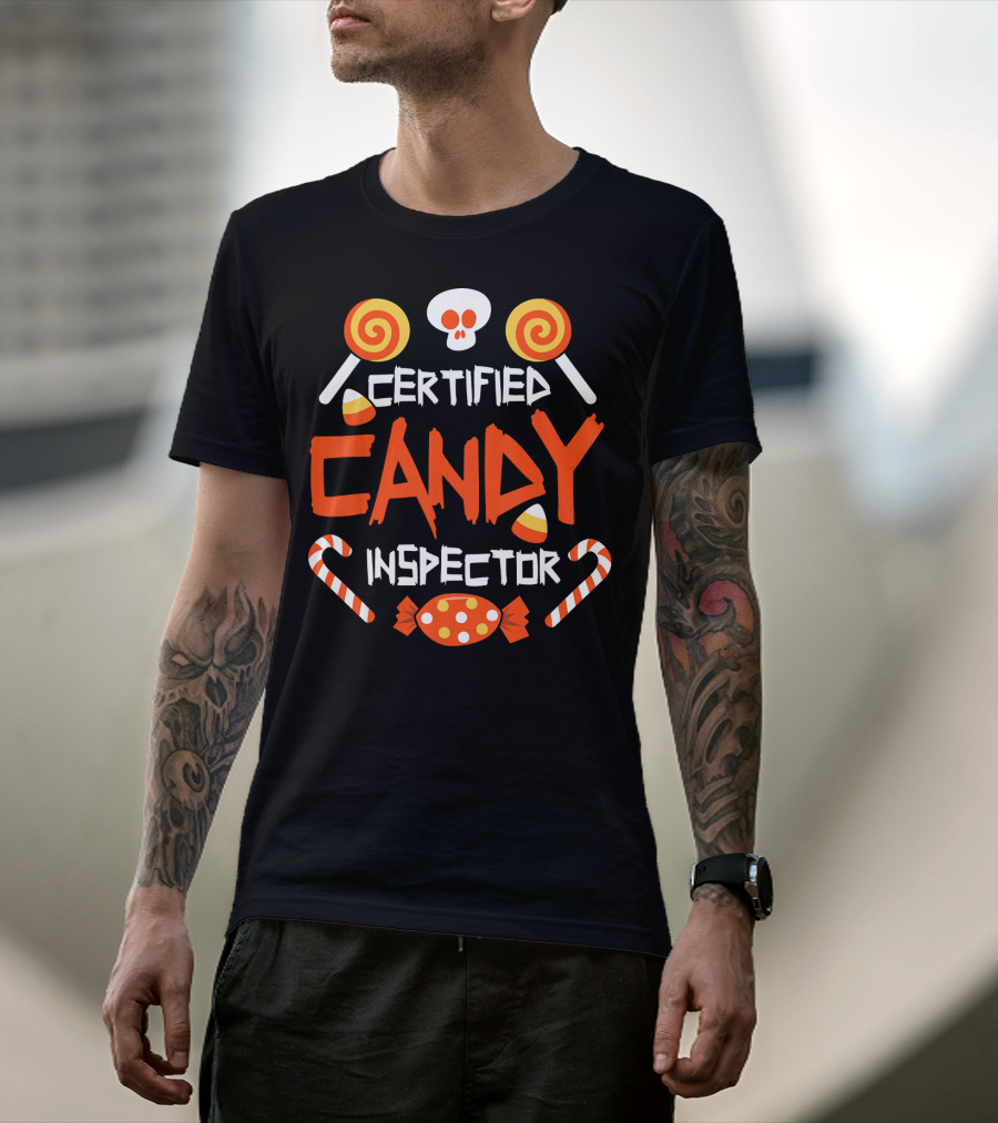 Certified Candy Inspector Halloween Sweets And Skull T-Shirt