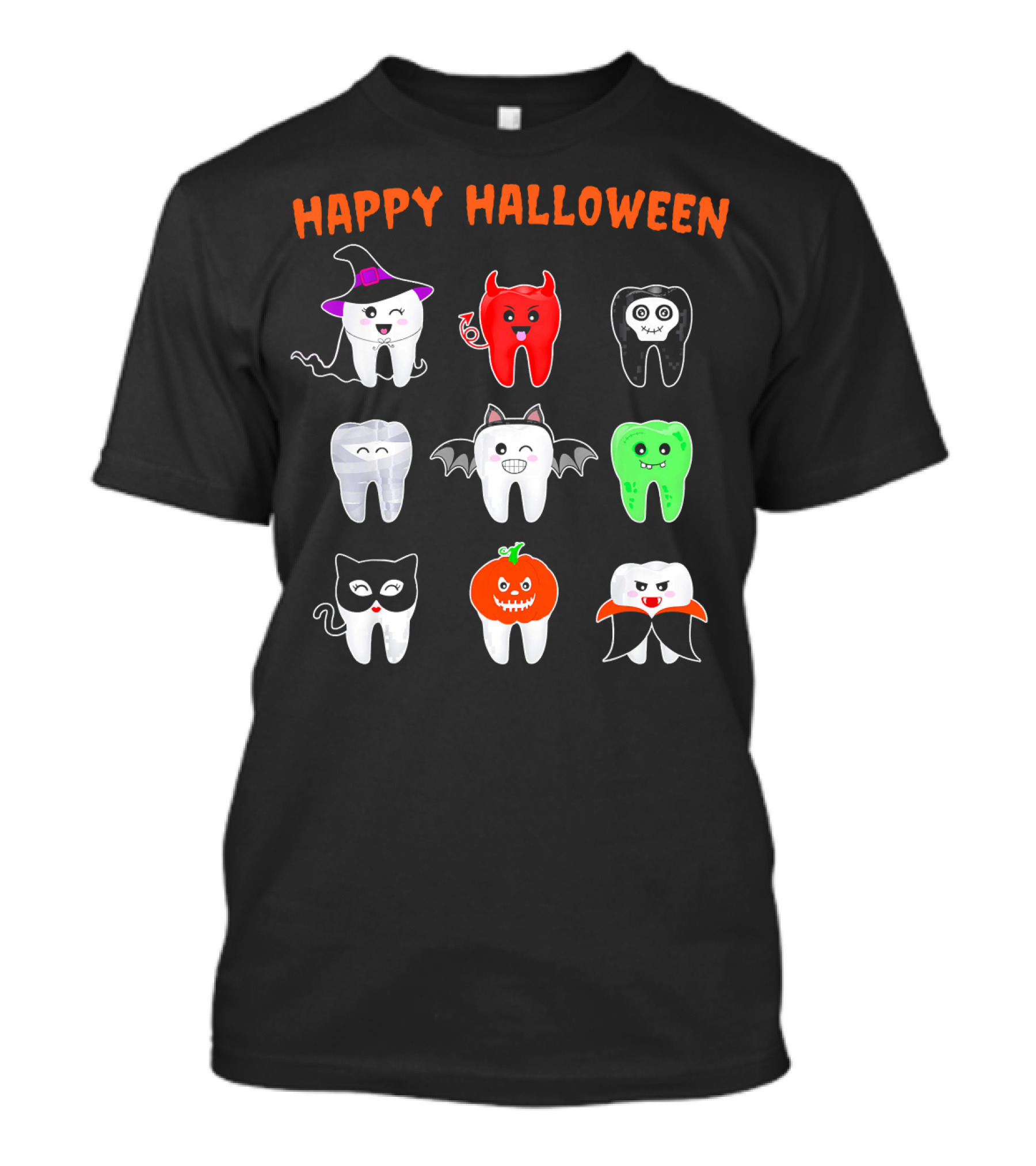 Happy Halloween Cute Tooth Monsters In Costume T-Shirt