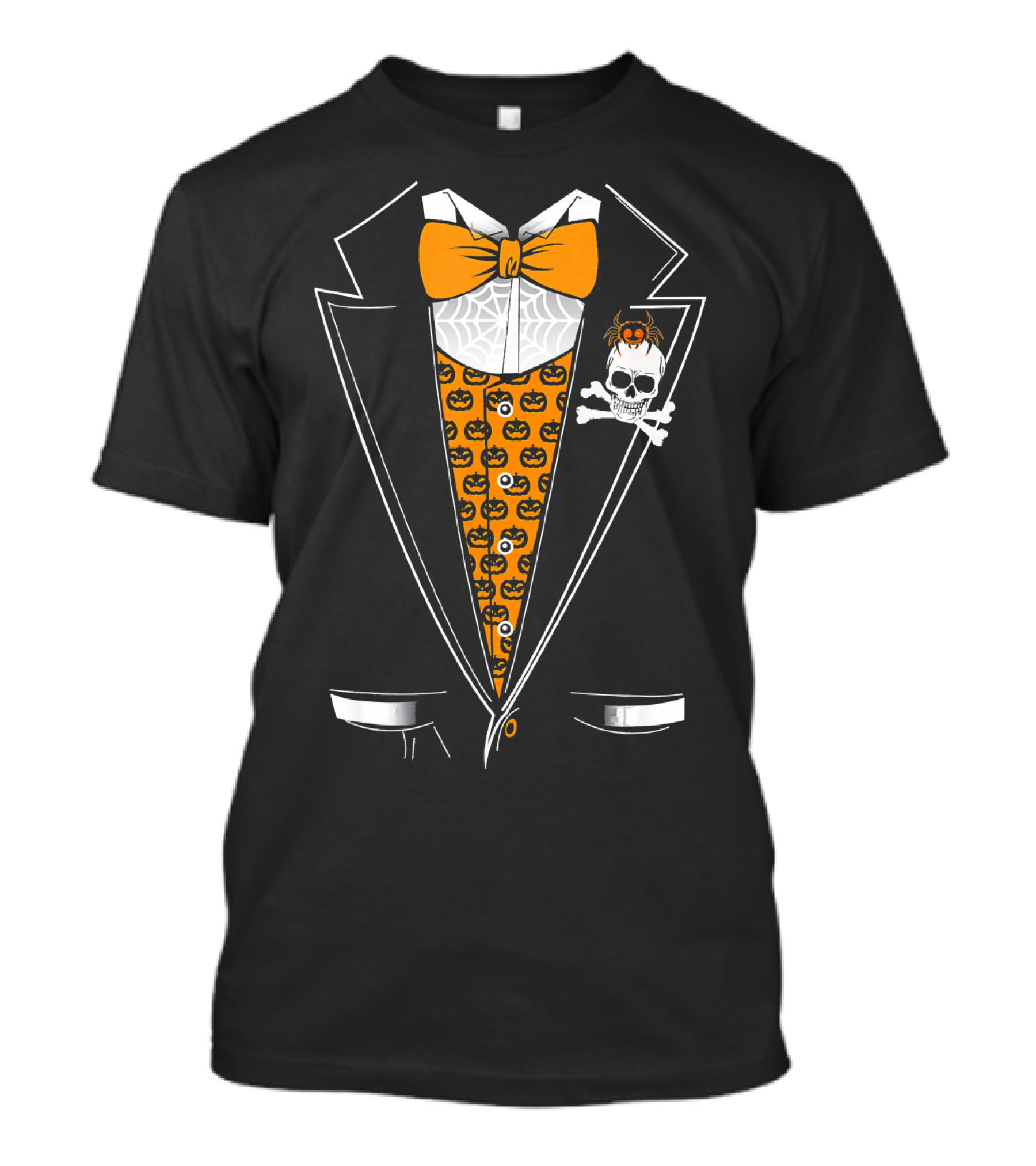 Halloween Tuxedo 3D Style Skull Pumpkin Spider Bowtie T-Shirt