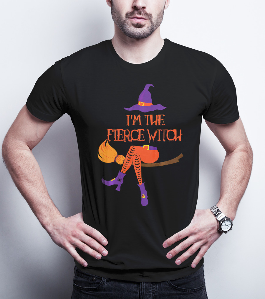 I'm The Fierce Witch With Purple Hat And Broomstick T-Shirt