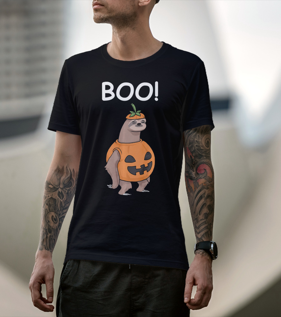 BOO Funny Halloween Sloth Lazy Jack Pumpkin T-Shirt