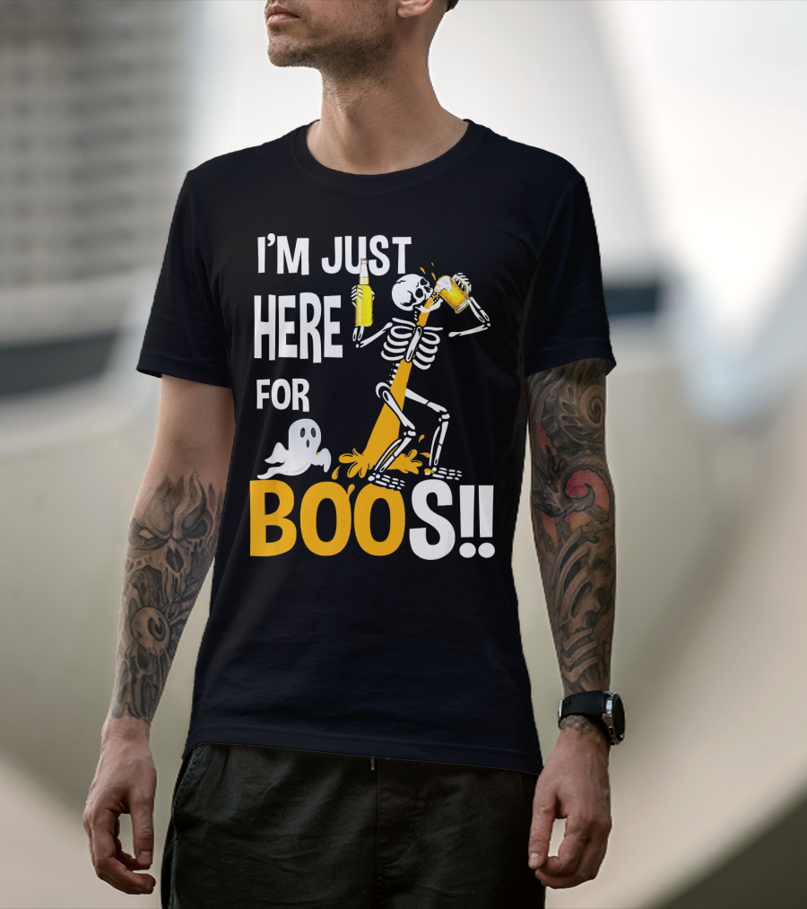 I'm Just Here For The BOOs Skeleton Drinking Ghost T-Shirt