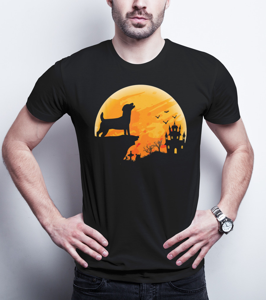 Halloween Costume Jack Russell Terrier Moonlit Haunted Castle Scene T-Shirt