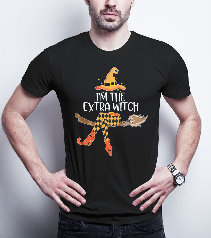 I'm The Extra Witch Halloween Matching Broomstick Hat Orange Boots T-Shirt