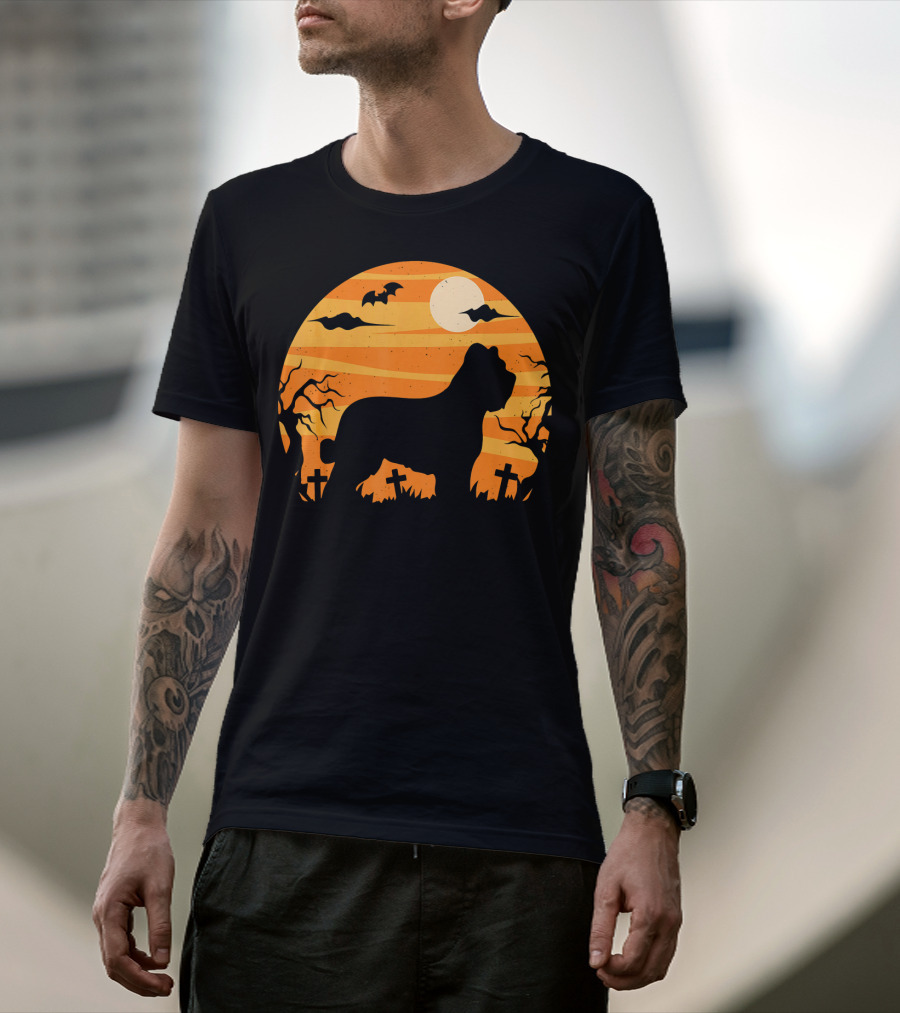Briard Dog Halloween Moonlit Graveyard Scene T-Shirt