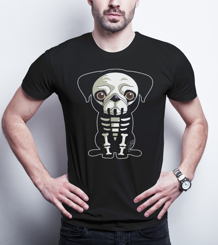Skeleton Pug Halloween Dog Skeleton X-Ray T-Shirt