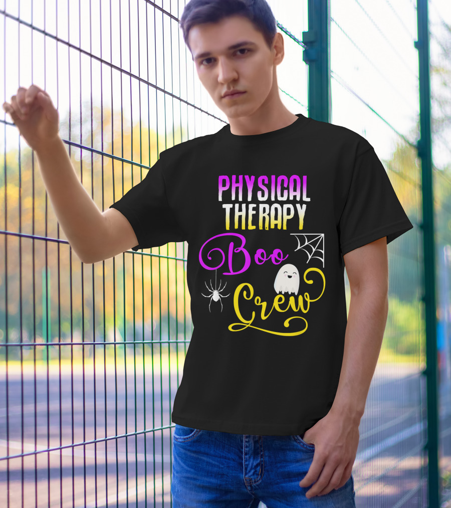 Physical Therapy Boo Crew Halloween Ghost Spider Web T-Shirt