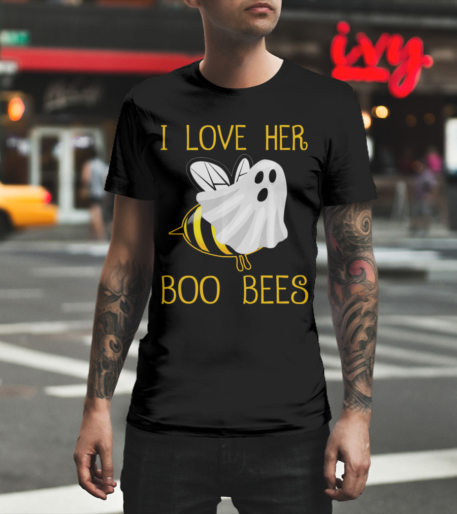 I Love Her Boo Bees Halloween Couple T-Shirt
