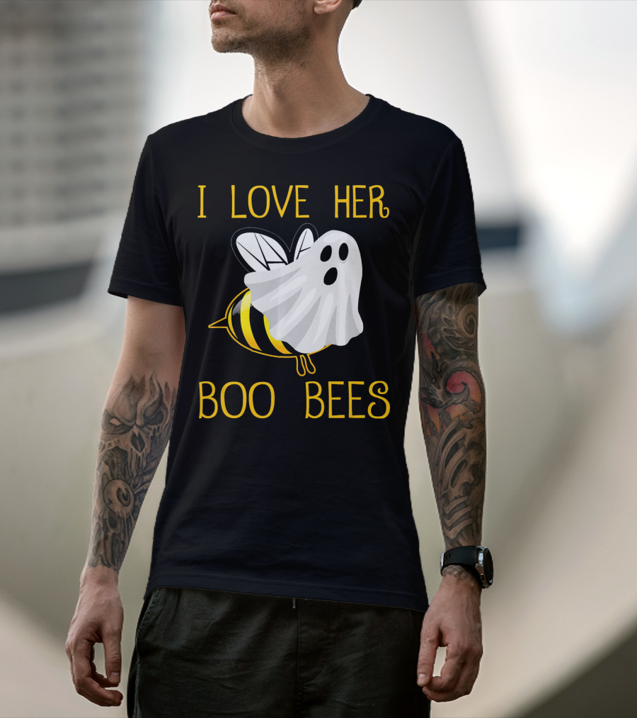 I Love Her Boo Bees Halloween Couple T-Shirt