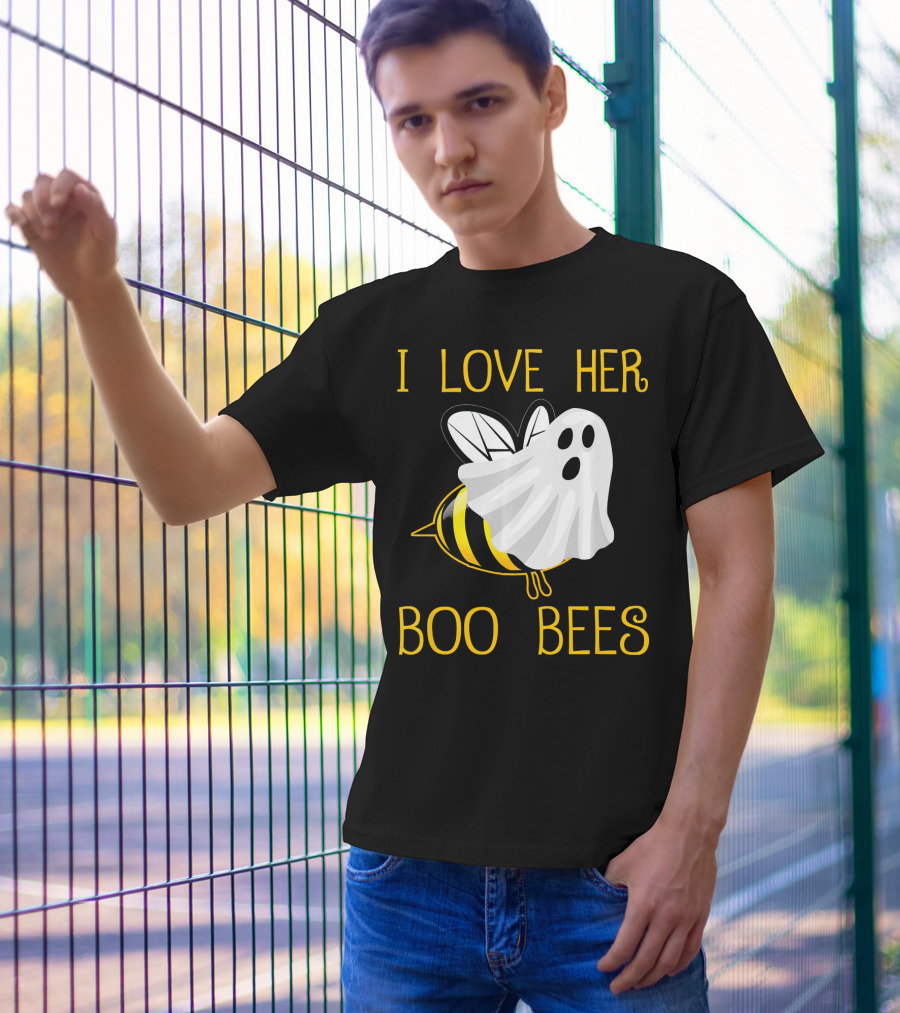 I Love Her Boo Bees Halloween Couple T-Shirt