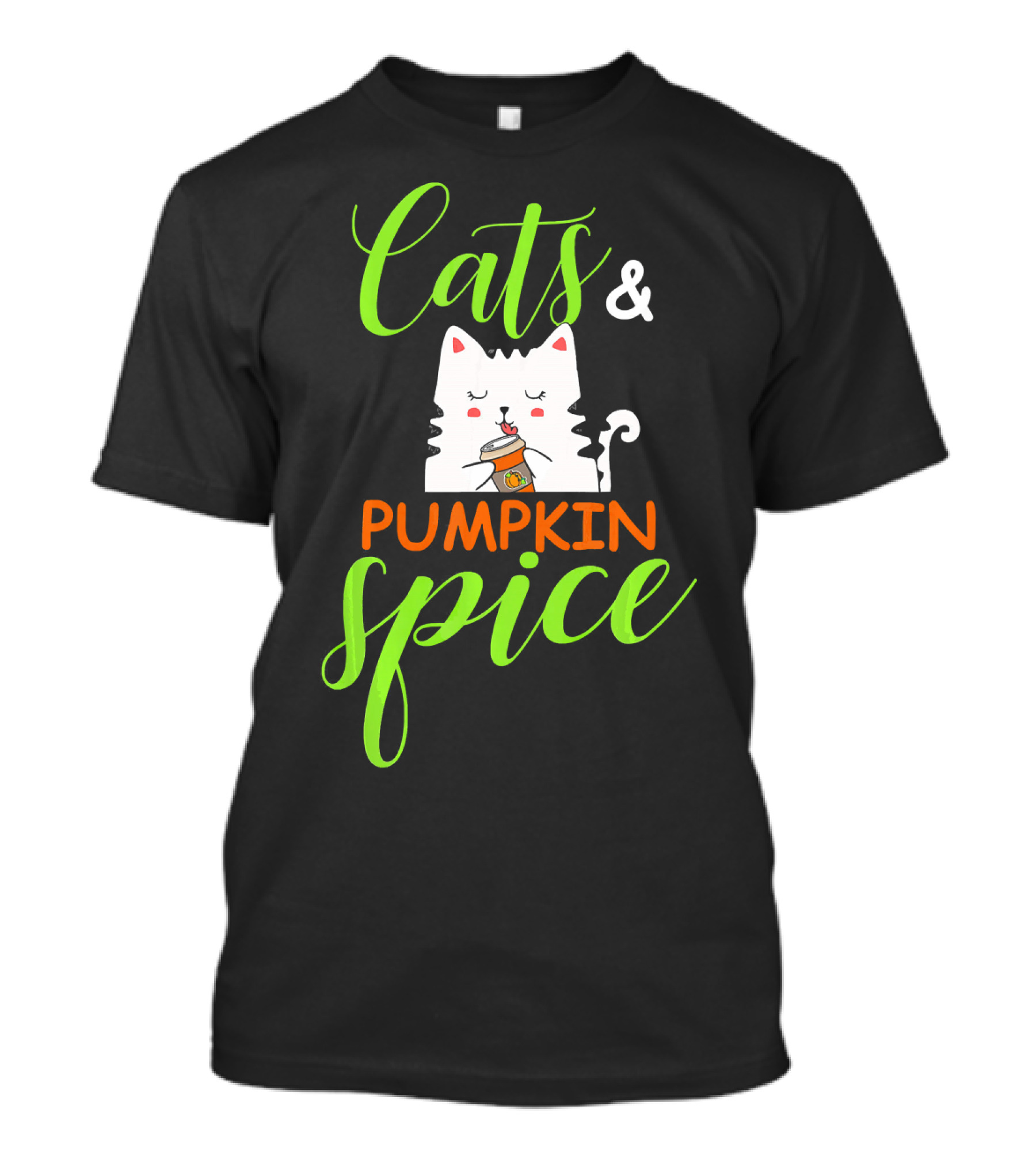 Cats And Pumpkin Spice Fall Autumn Cozy Cat With Coffee Cup T-Shirt