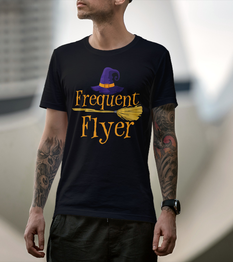 Frequent Flyer Witch Hat And Broom Halloween T-Shirt
