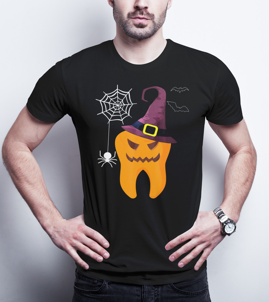 Halloween Dental Witch Dentist Tooth With Spider And Hat T-Shirt