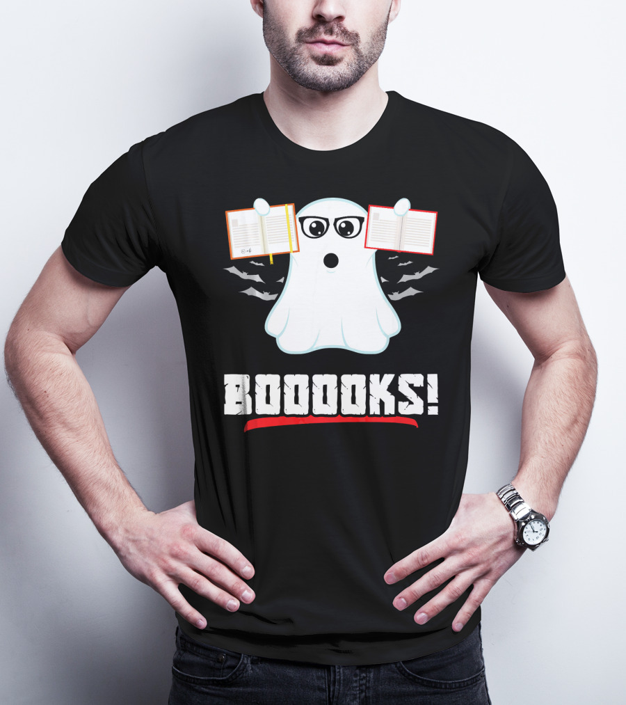 BOOOOKS Boo Ghost Reading Book Lib With Bats And Glasses T-Shirt
