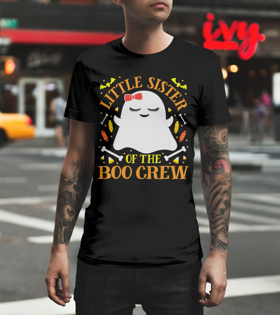 Little Sister Of The Boo Crew Ghost Halloween Candy Bats T-Shirt
